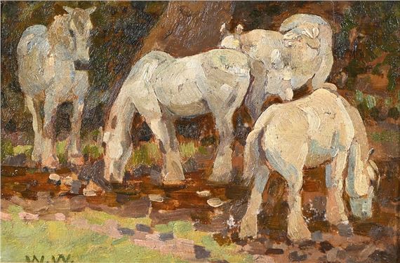 Winifred Wilson | Four Horses Grazing, monogrammed | MutualArt
