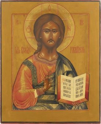 Russian School, 19th Century | IKONE MIT CHRISTUS PANTOKRATOR | MutualArt