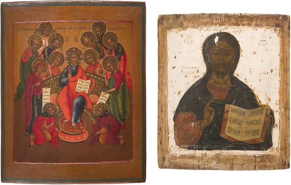 Russian School, 19th Century | ZWEI IKONEN: CHRISTUS PANTOKRATOR UND DEESIS | MutualArt