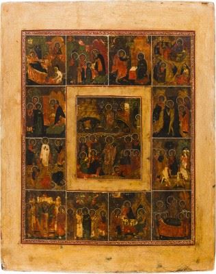 Central Russian School, 18th Century | GROSSFORMATIGE IKONE MIT DER HÖLLENFAHRT UND AUFERSTEHUNG ...