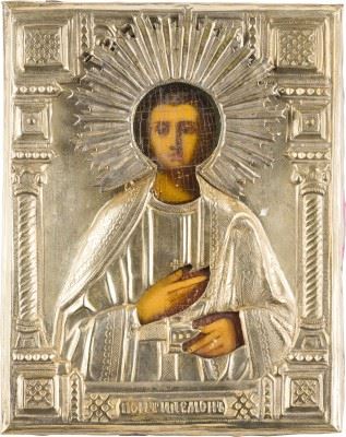 Central Russian School, 19th Century | KLEINE IKONE MIT DEM HEILIGEN PANTELEIMON MIT OKLAD ...