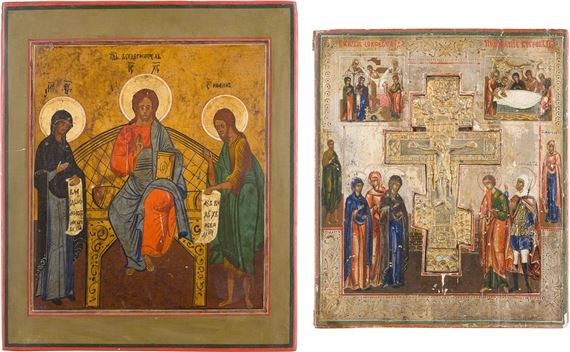 Russian School, 19th Century | ZWEI IKONEN: STAUROTHEK MIT DER KREUZIGUNG UND DEESIS | MutualArt