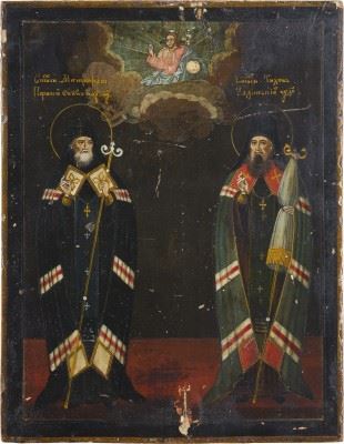 Russian School, 19th Century | KLEINE IKONE MIT DEN HEILIGEN MITROFAN VON WORONESCH UND TICHON ...