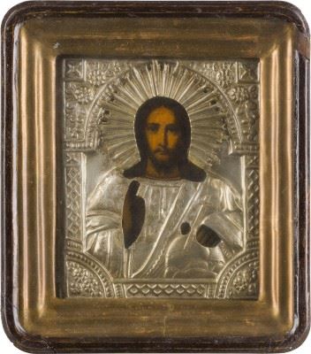 Russian School, 19th Century | IKONE MIT CHRISTUS PANTOKRATOR MIT OKLAD IM KIOT | MutualArt