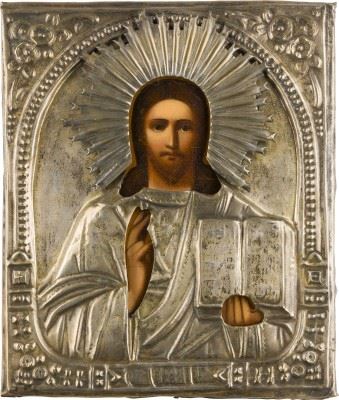 Russian School, 19th Century | IKONE MIT CHRISTUS PANTOKRATOR MIT OKLAD | MutualArt