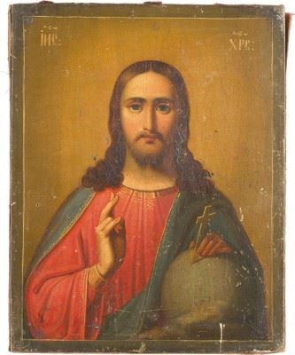 Russian School, 19th Century | KLEINE IKONE MIT CHRISTUS PANTOKRATOR | MutualArt