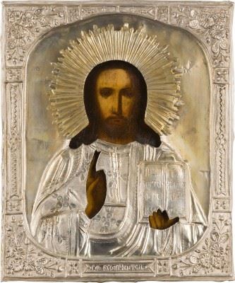 Russian School, 19th Century | IKONE MIT CHRISTUS PANTOKRATOR MIT OKLAD | MutualArt