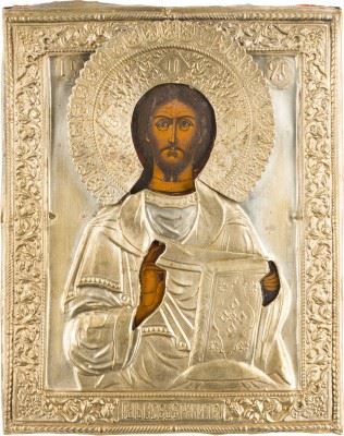 Russian School, 19th Century | KLEINE IKONE MIT CHRISTUS PANTOKRATOR MIT OKLAD | MutualArt
