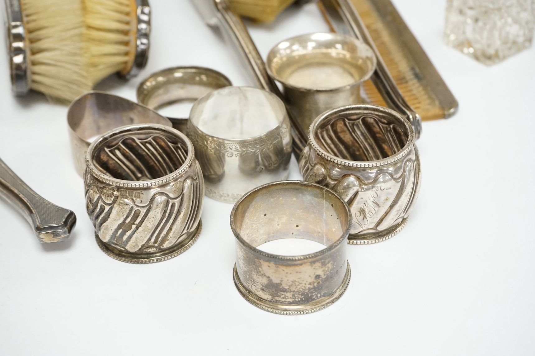 William Comyns | A George V engine turned silver mounted six piece ...