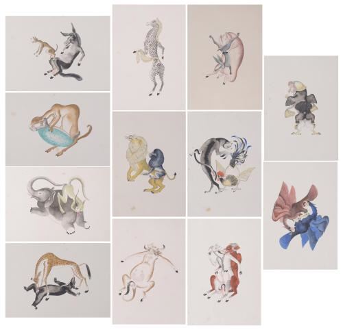 Josep Granyer | Conjunto 12 acuarelas eróticas de animales | MutualArt