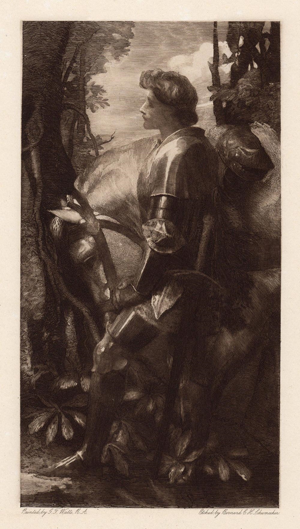 George Frederick Watts | 1899 George Frederic Watts Sir Galahad etching ...