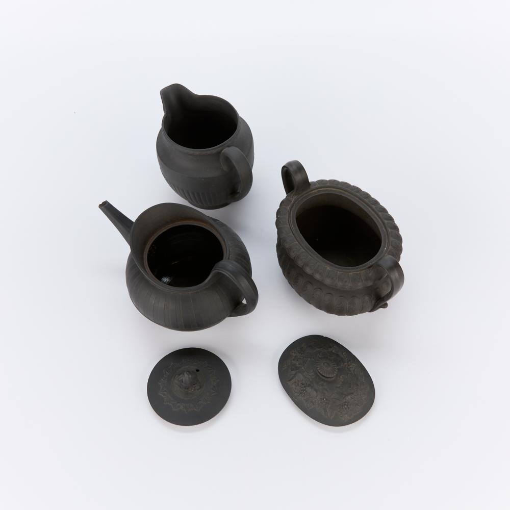 Wedgwood | 3 Wedgwood Pottery Black Basalt Tea Vessels | MutualArt