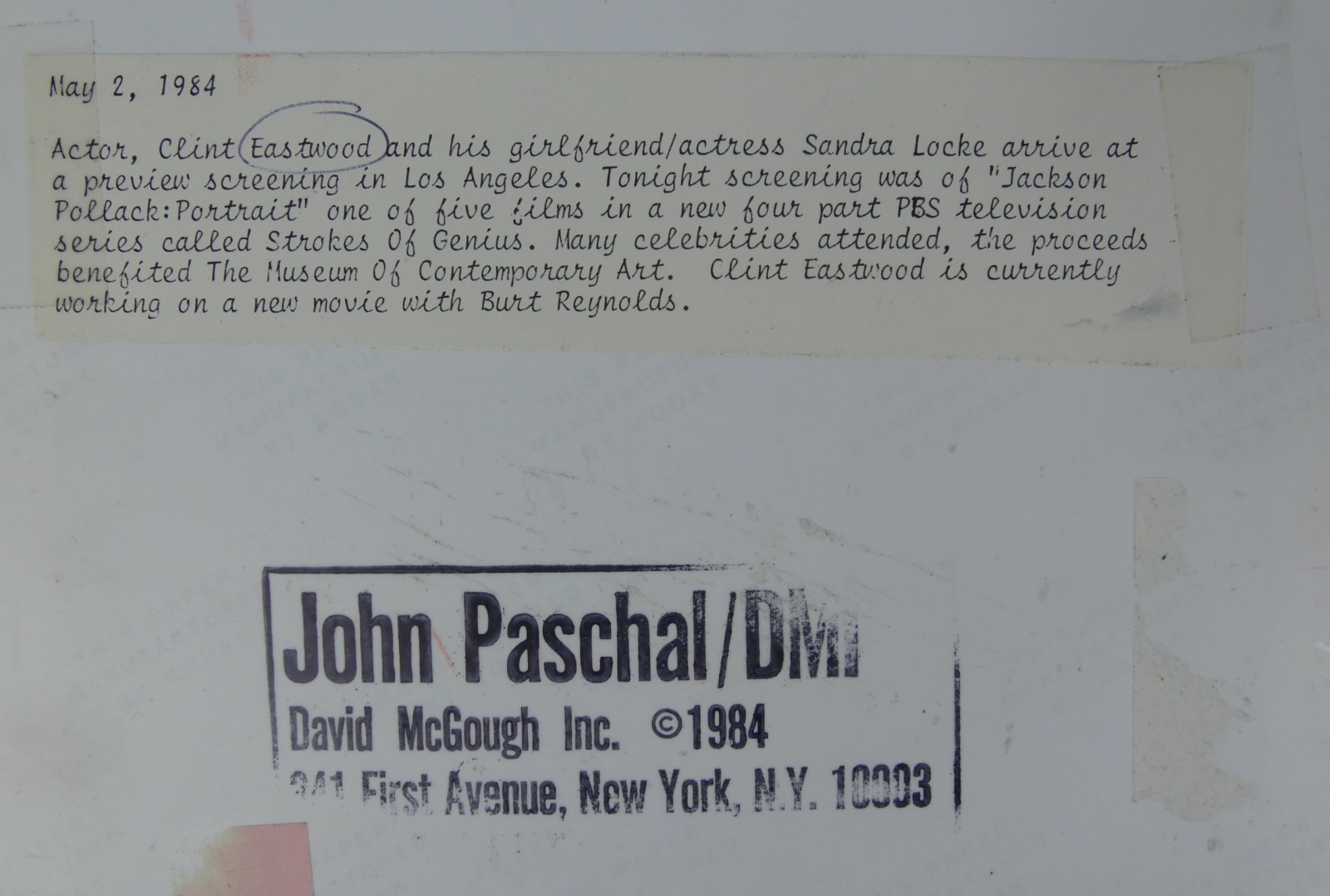 John Paschal | John Paschal photograph depicting Clint Eastwood and Sandra Locke | MutualArt