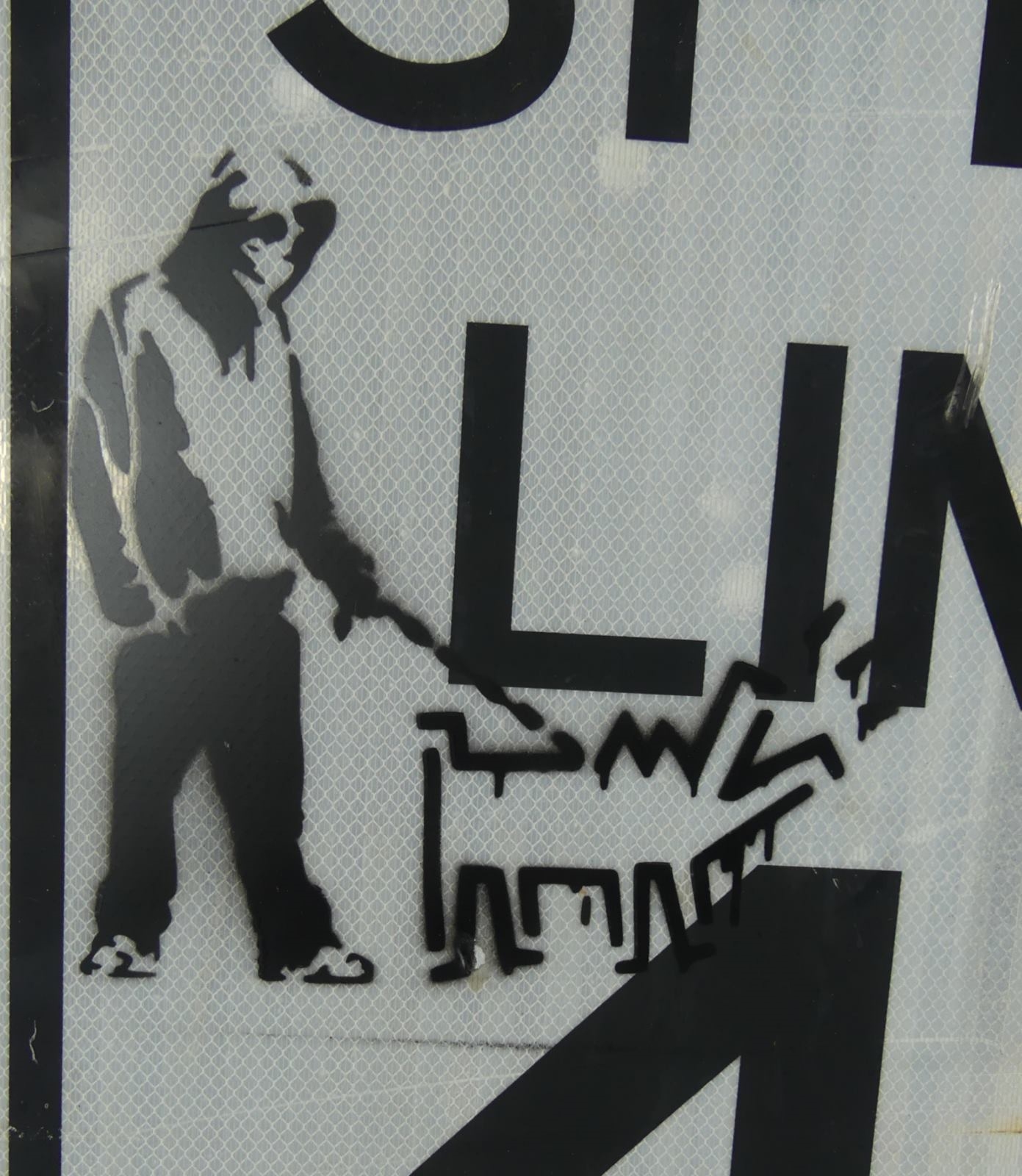Keith Haring | Banksy style spray painted graffiti metal road sign ...