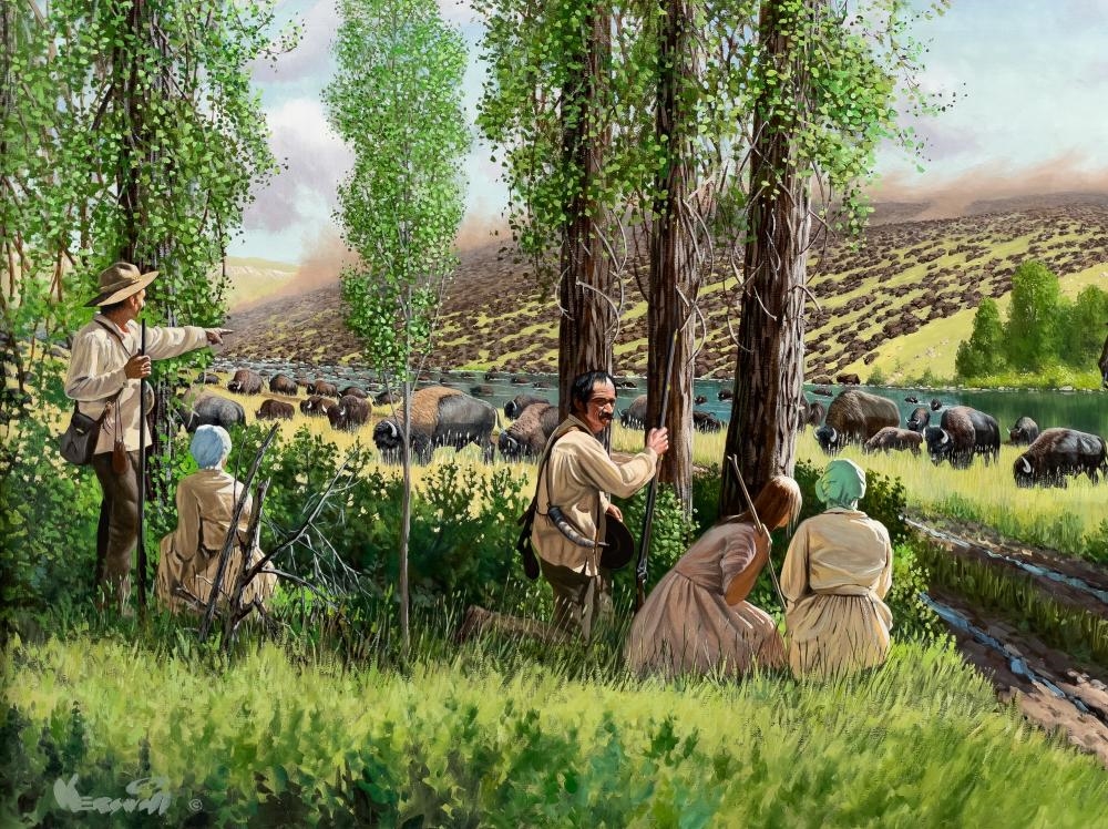 J. W. Roy Kerswill | Buffalo Crossing The Platte River (1819) | MutualArt