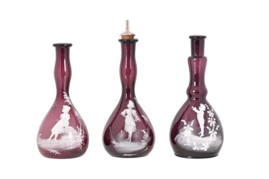 Mary Gregory | Antique Mary Gregory Barber Bottles (3 | MutualArt