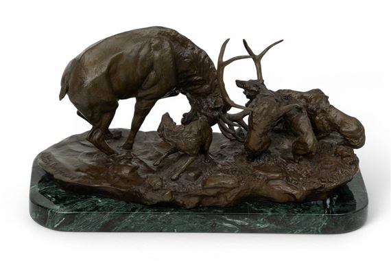 Stanley Quentin Johnson | Elk Fending Off a Pack of Wolves (1975 ...