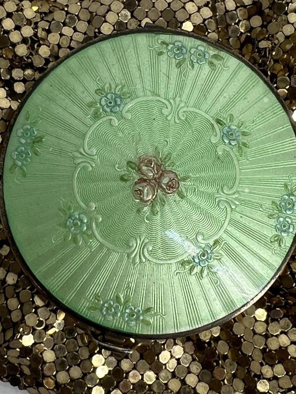 Walker Evans | Art Deco Evans Guilloche Enamel Mesh Coin Compact ...