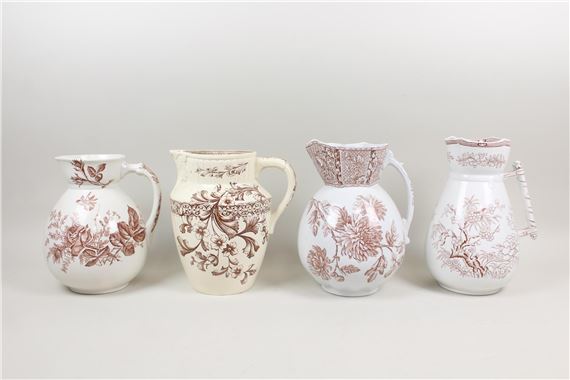 Aesthetic Movement | Ironstone Lot; 4 Aesthetic Brown Transferware ...