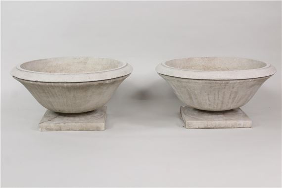 Planters | Pair of Cast Stone Concrete Urn Planters by Campania | MutualArt
