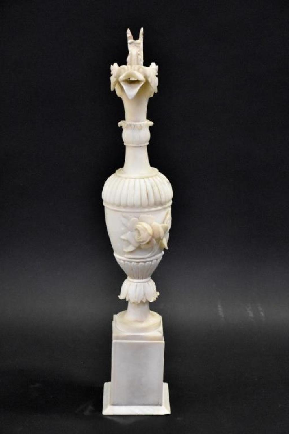 Phoenix | A tall 19th century Alabaster ewer having carved phoenix ...