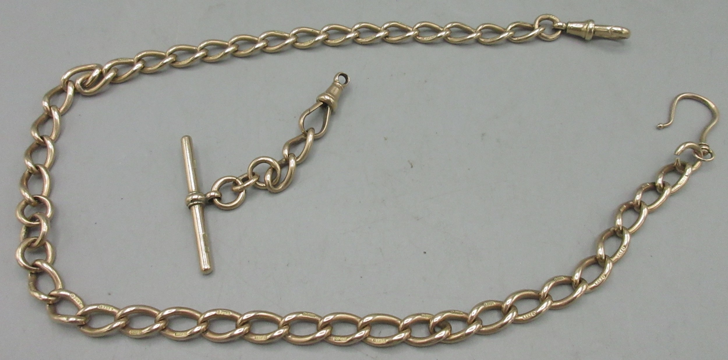 Albert | ct rose albert chain with T bar and two dog clip clasps, each ...