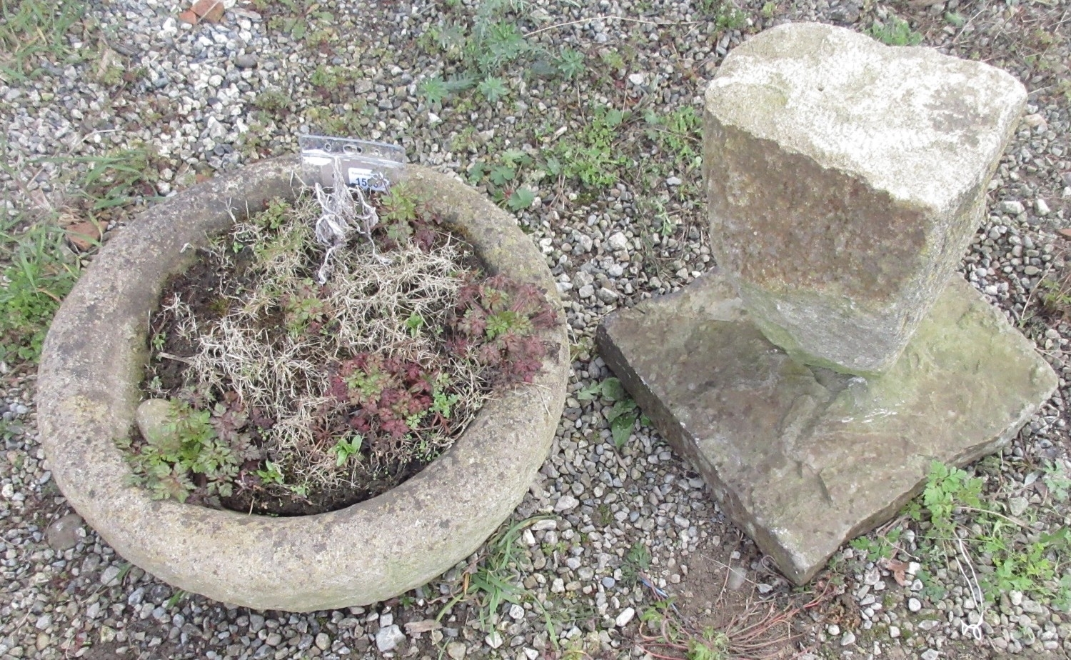 Planter | Small staddle type stone with square top, and a circular cast ...