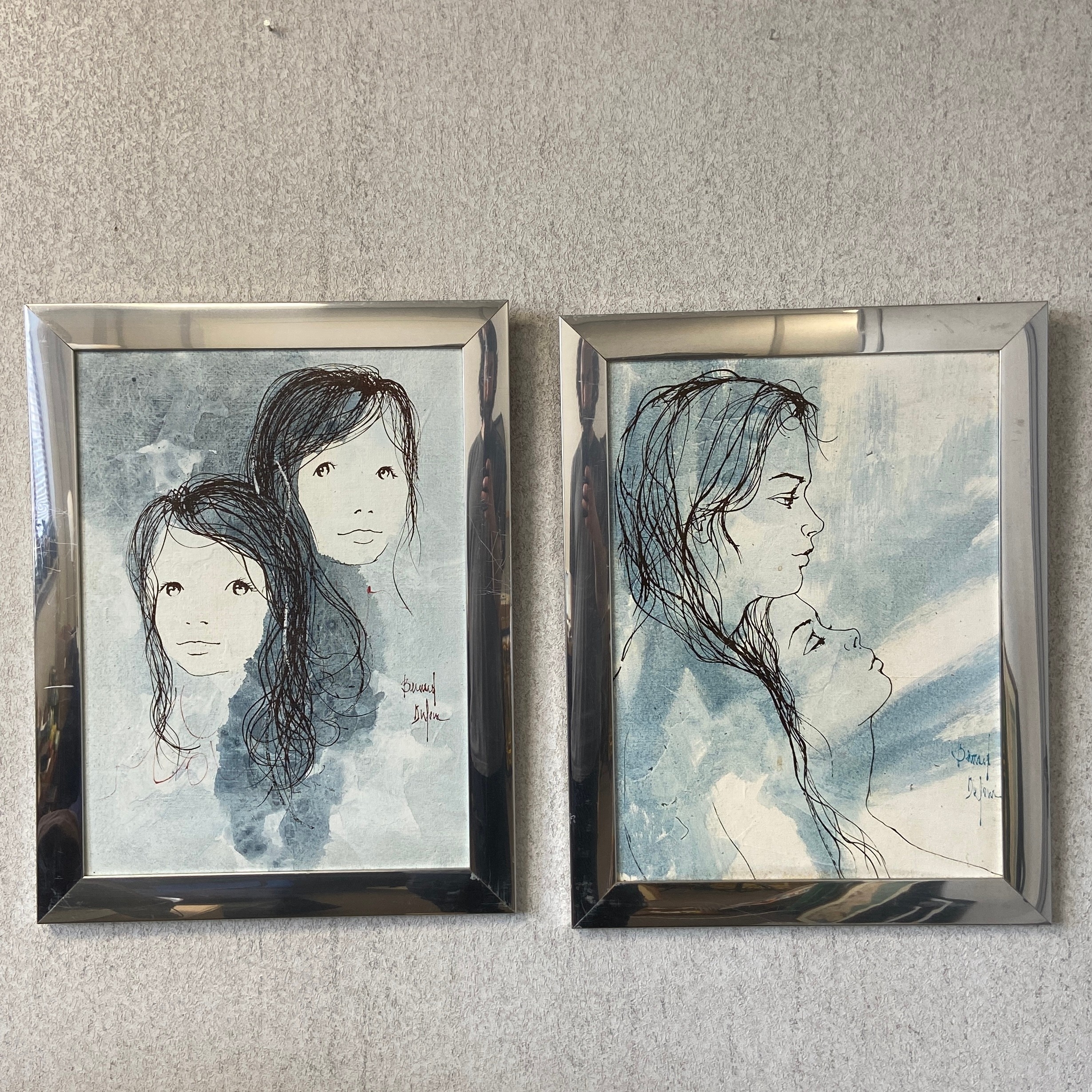 Bernard Dufour | two stylised acrylic portrait paintings on board ...