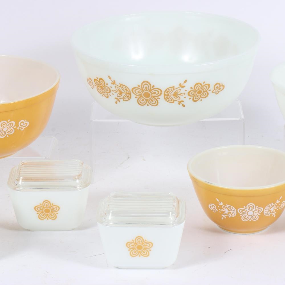 Pyrex | Pyrex Butterfly Gold nesting mixing bowls and lidded ...
