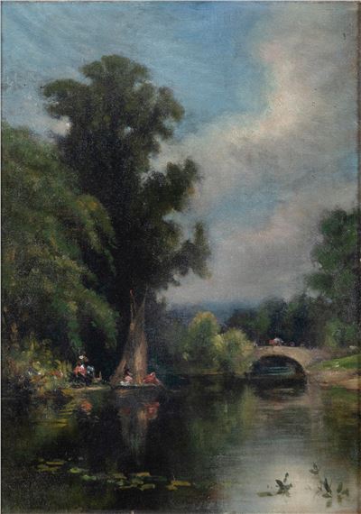 Arthur Parton | Park Scene with Bridge (1882) | MutualArt