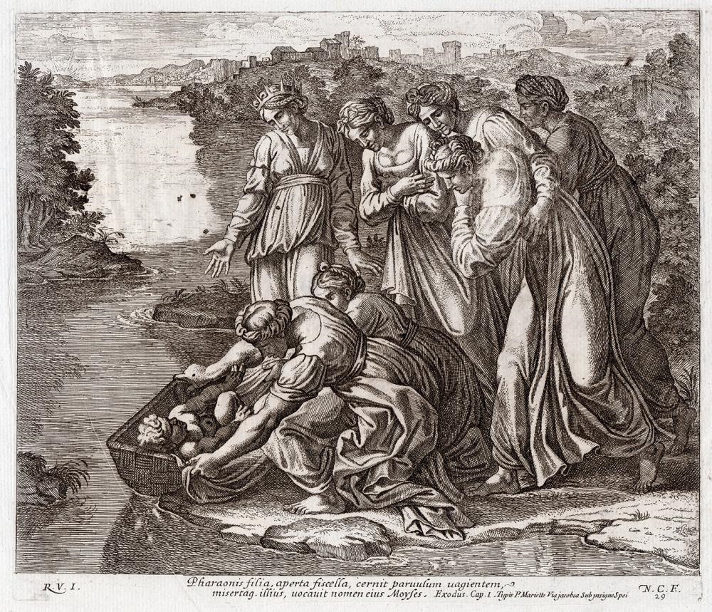 Raffaello Sanzio | Baby Moses placed in the Nile in a basket | MutualArt