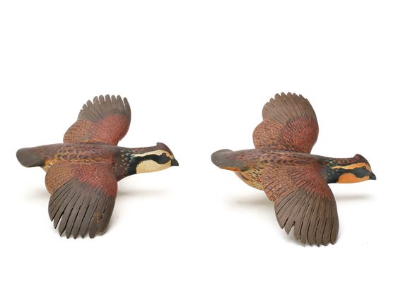 George W Reinbold | Two miniature flying quail with incised feather ...