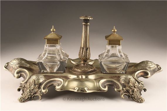 Prior | Antique Victorian Silver Plated Inkstand Crystal | MutualArt