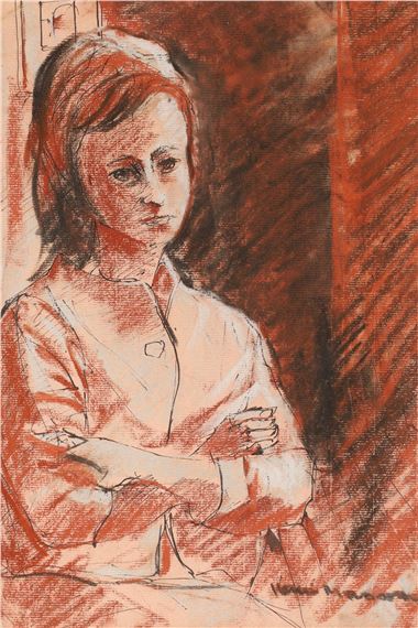 Henri Leopold Masson | Henri Masson Female Chalk Portrait Study on ...