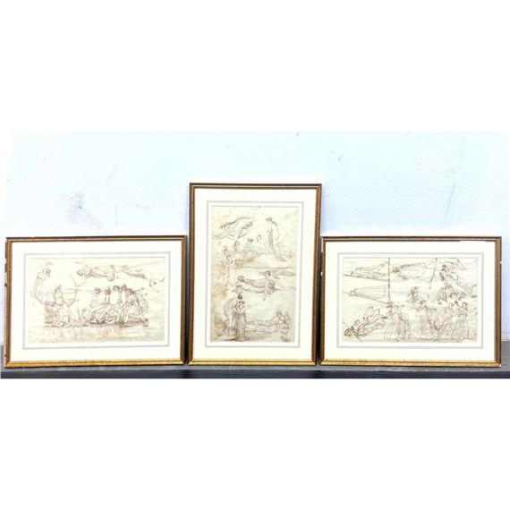 John Flaxman | Set of 3 drawings attributed to John Flaxman, ink and ...