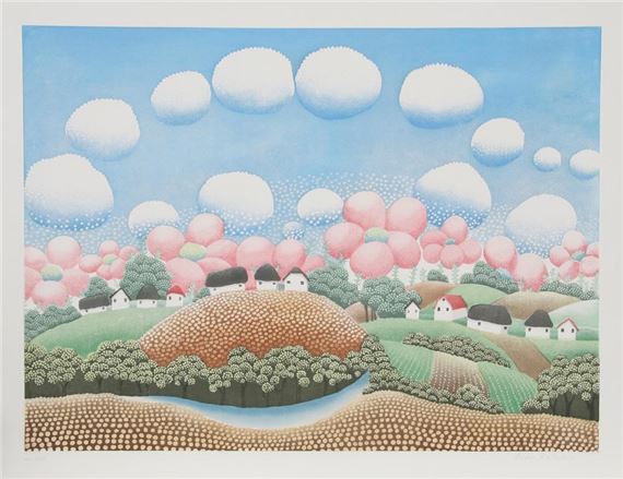 Ivan Rabuzin | VILLAGE AND SPOTTED CLOUDS | MutualArt