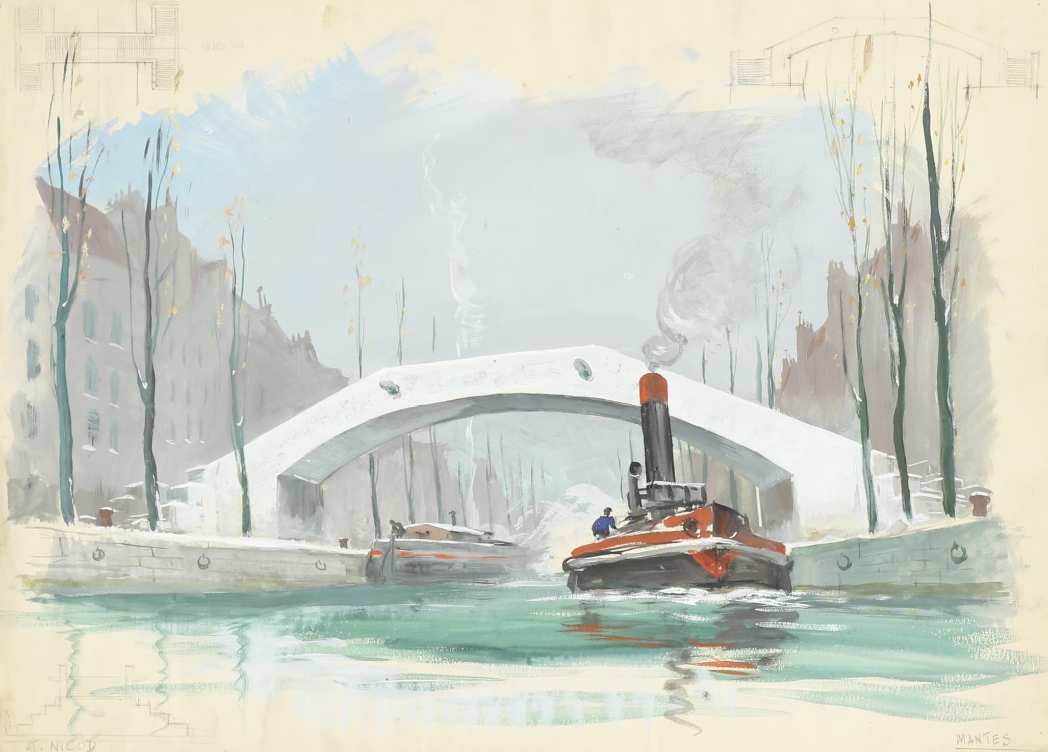 Paul Mantes | Projet de pont (1946) | MutualArt