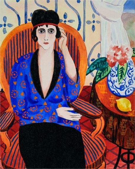 Georges Gaudion | Portrait of a Woman Seated in a Striped Armchair ...