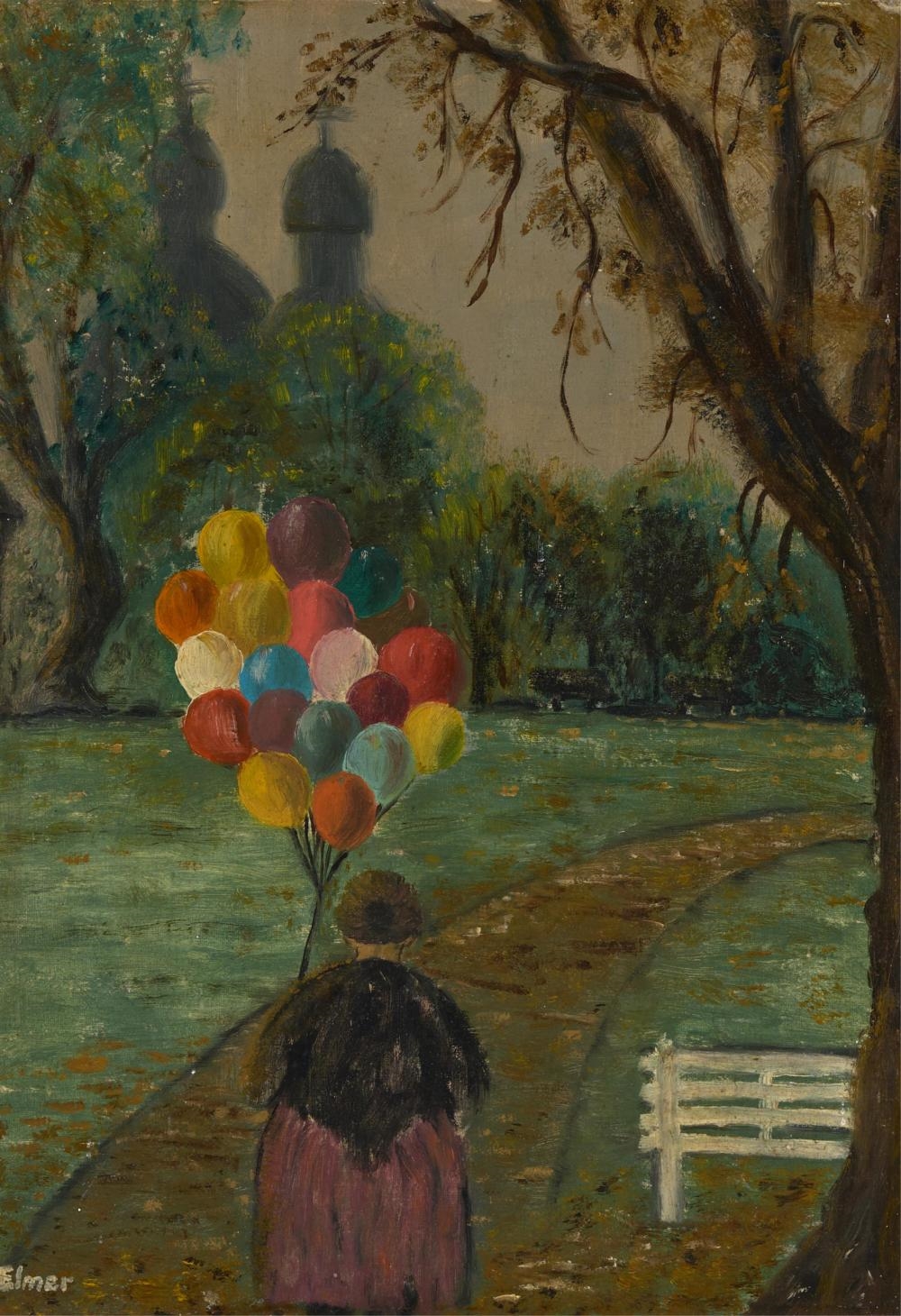 Elmer Needham | Untitled, Lady with Balloons | MutualArt