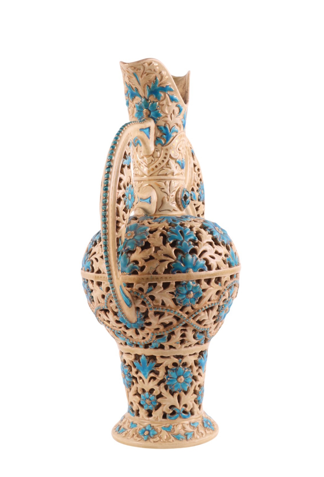 Zsolnay Ceramic Factory | A Zsolnay Pecs reticulated two-handled vase ...