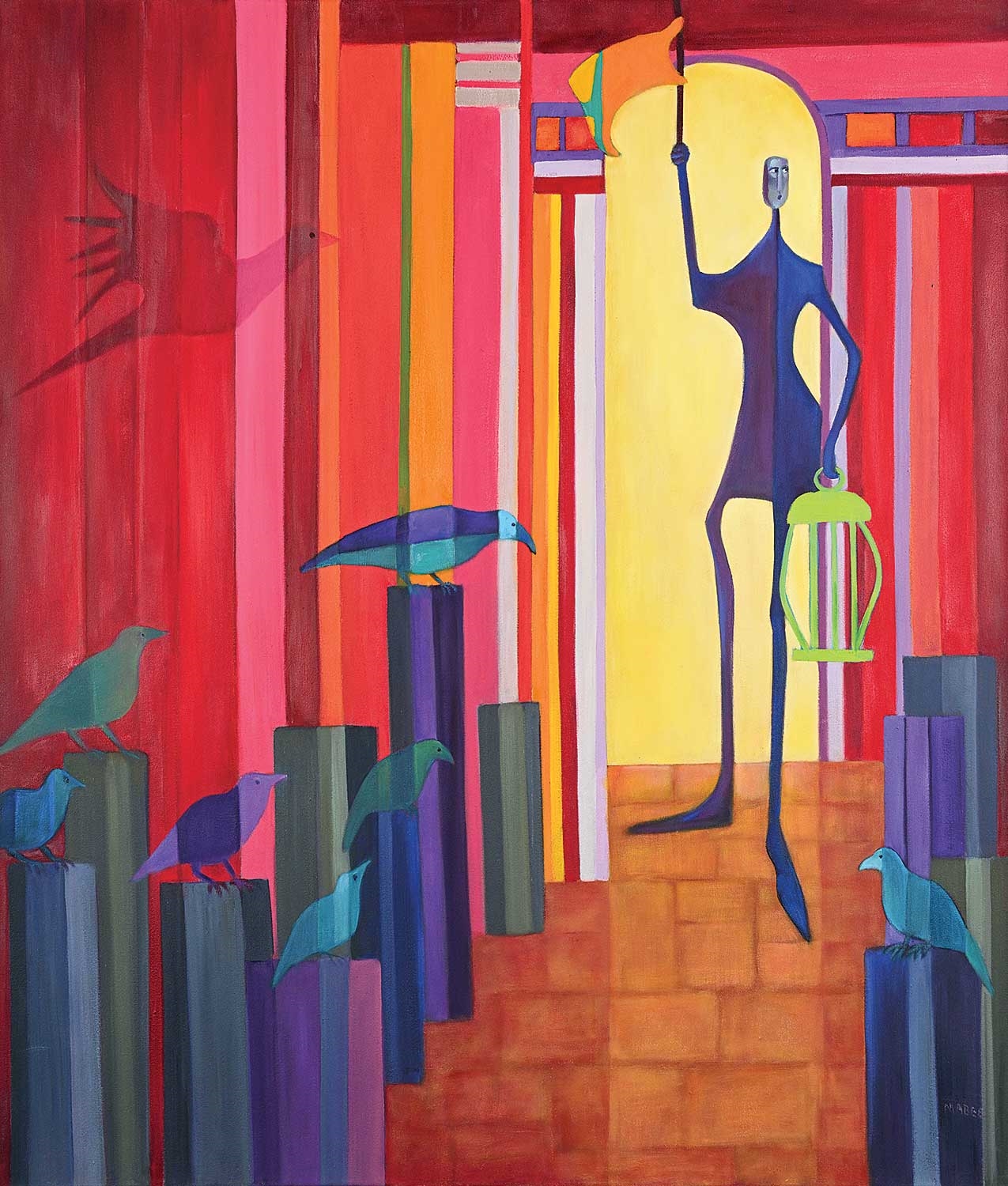 Audrey Mabee | Red Room with Birds | MutualArt