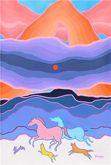 Ted Harrison | Wolves and Horses (1984) | MutualArt
