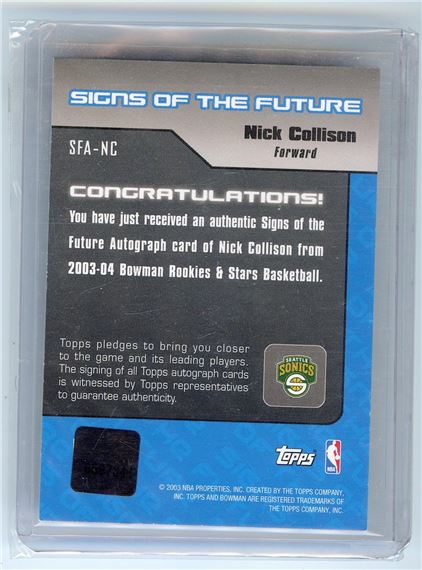 Bowman | 2003-04 Bowman Signature Nick Collison Rookie #105 0461/1250 ...