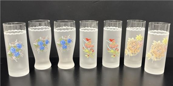 Tom Collins | 7 Floral Lace Frosted Tom Collins Glasses | MutualArt