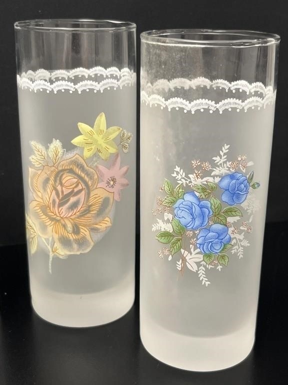 Tom Collins | 7 Floral Lace Frosted Tom Collins Glasses | MutualArt