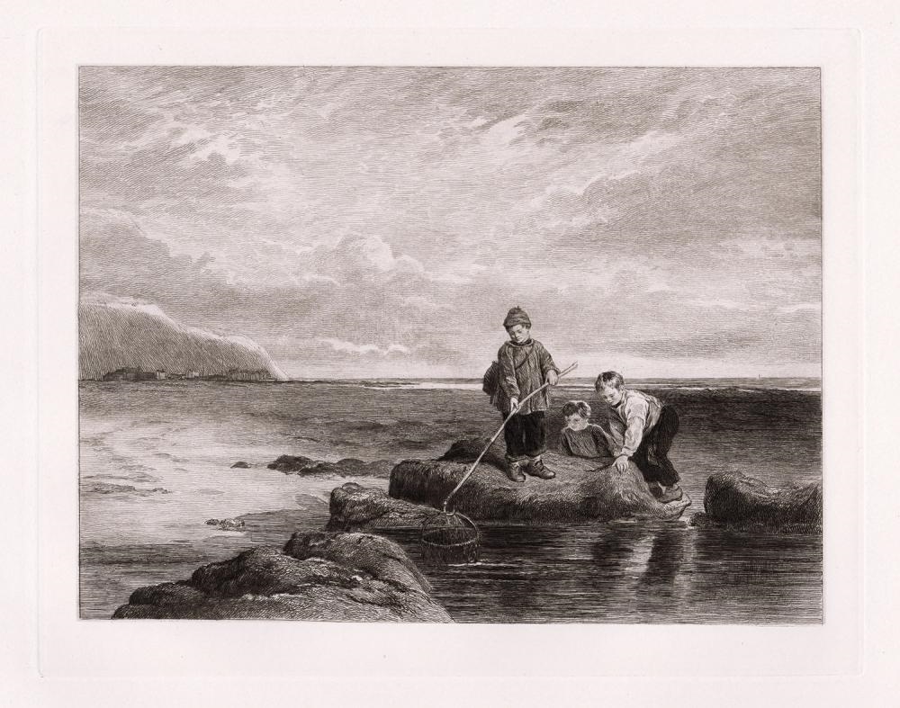 William Collins | William Collins Prawn Fishing 1889 etching | MutualArt