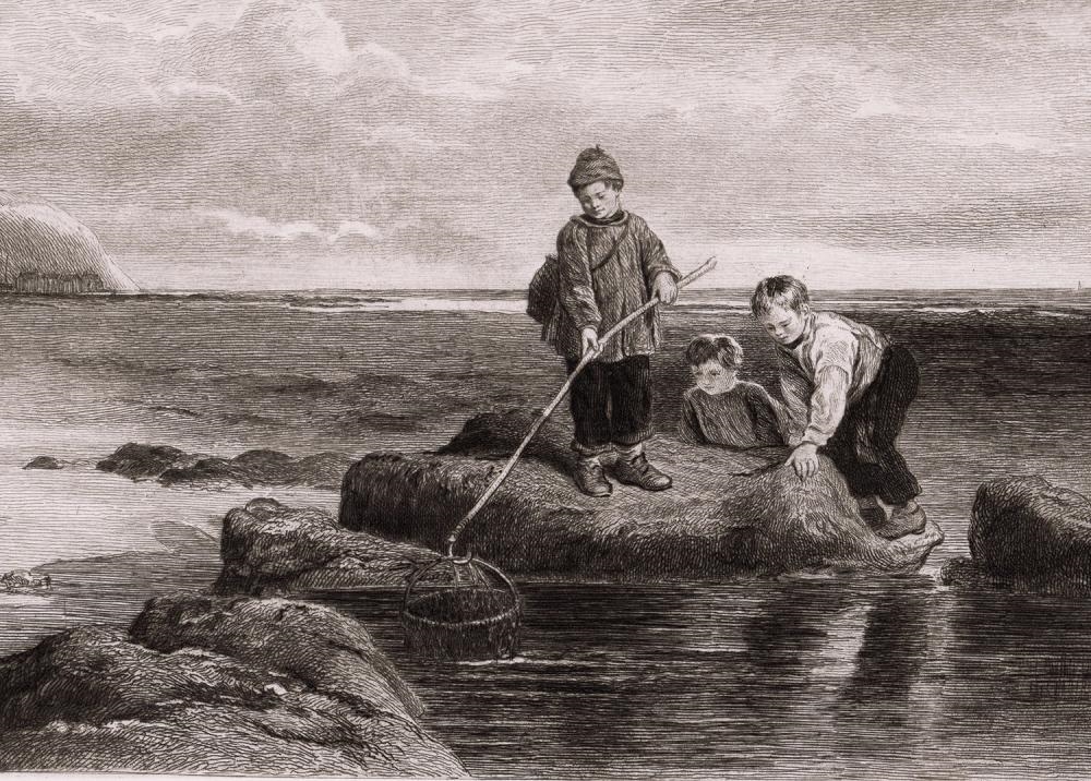 William Collins | William Collins Prawn Fishing 1889 etching | MutualArt