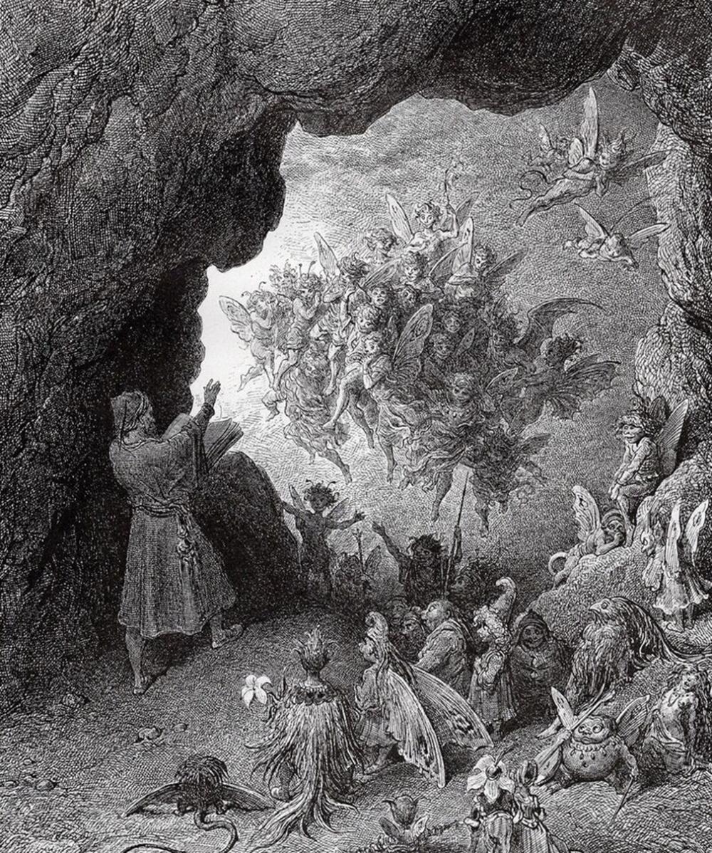 Gustave Doré | DORE SIGNED 1800s Woodcut Malagigi Conjures up Spirits ...