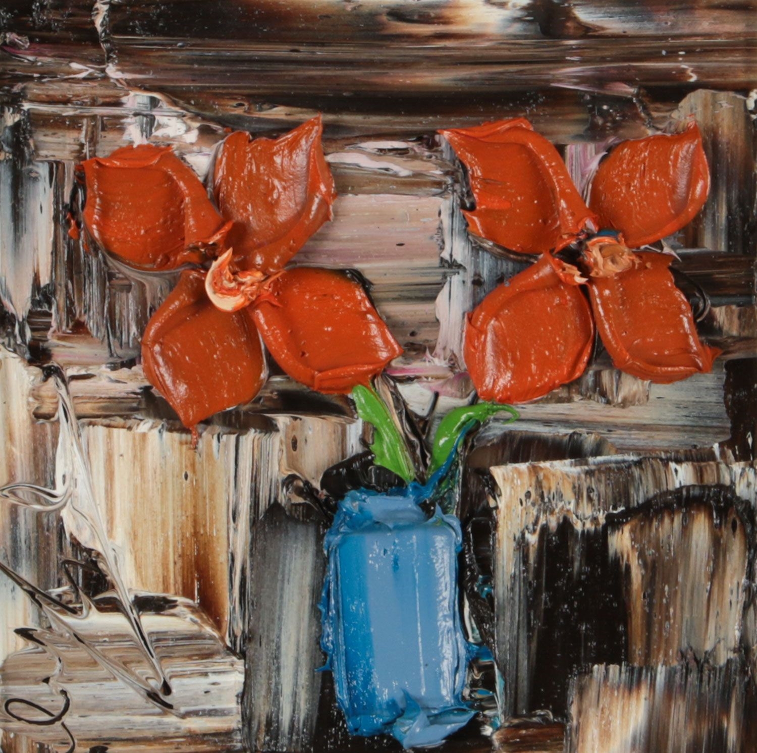 Colin Flack | ORANGE FLOWERS IN A BLUE VASE | MutualArt