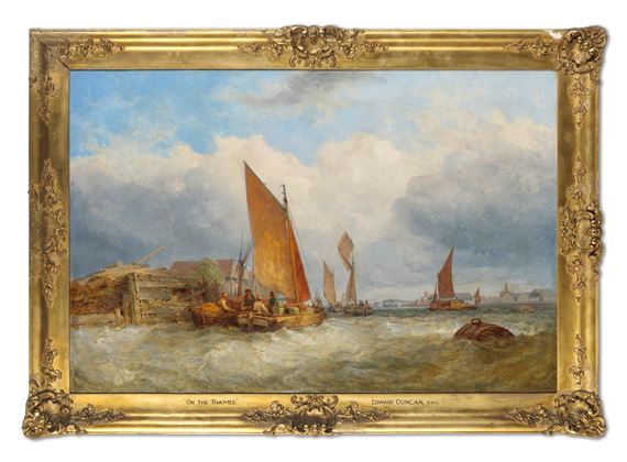 Edward Duncan | Fishing boats on the Thames (1875) | MutualArt